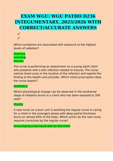 Exam Wgu Wgu Patho D236 Integumentary 20252026 With Correctaccurate