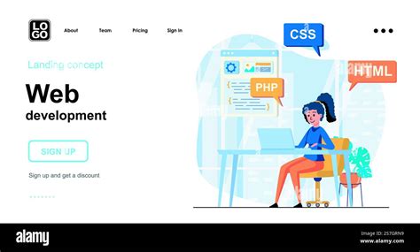 Web Development Web Concept Woman Writes Code In Different Program