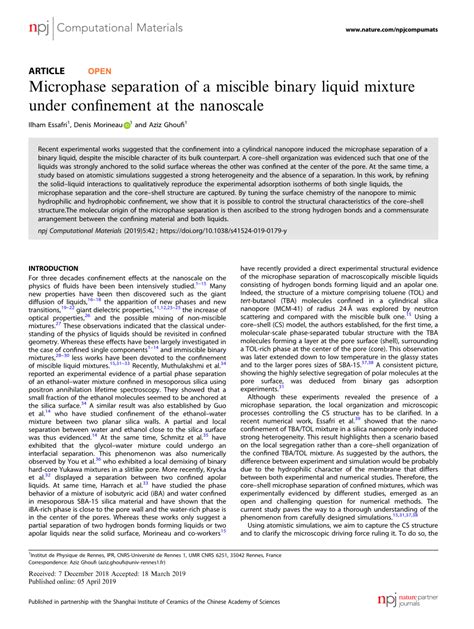Pdf Microphase Separation Of A Miscible Binary Liquid Mixture Under Confinement At The Nanoscale