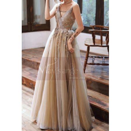 Robe De Bal Dos Nu Couleur Sable Avec Jupe Bouffante En Tulle Ref L1992 Robes De Bal