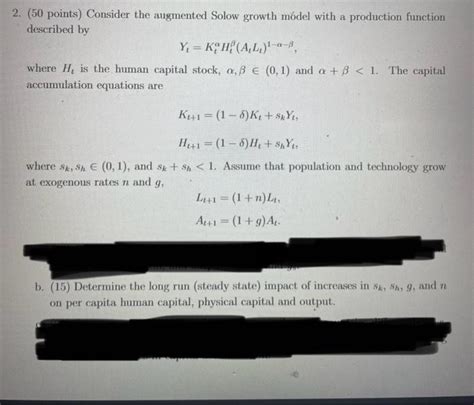 Solved 50 Points Consider The Augmented Solow Growth Chegg