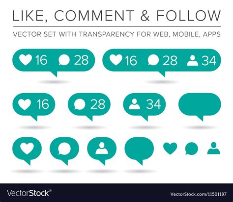 Like Follower Comment Icon Set Royalty Free Vector Image