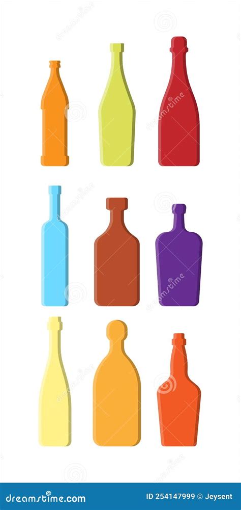 Set Drinks Alcoholic Bottle Beer Vermouth Red Wine Vodka Rum Liquor