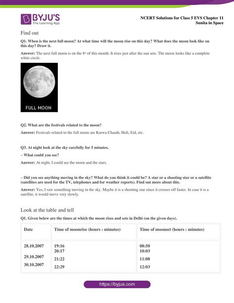 Ncert Solutions Class 5 Evs Chapter 11 Sunita In Space Free Pdf Download