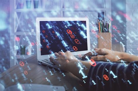 premium photo double exposure of woman hands working on computer and