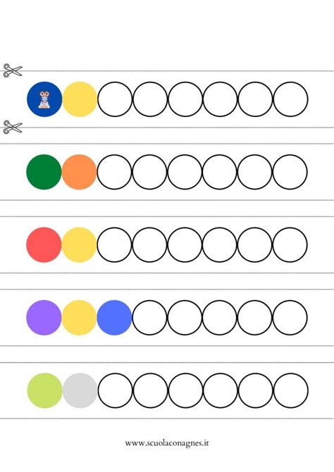 due schede con esercizi di sequenza da tagliare e colorare