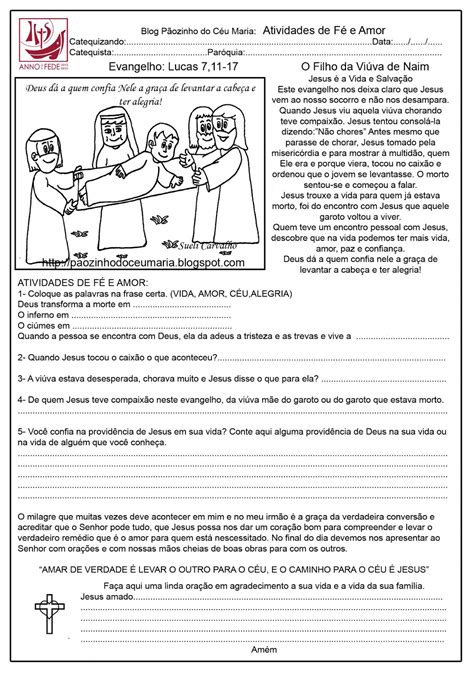 Pãozinho do Céu Evangelho do º Domingo Comum Jesus é a Vida e Salvação Atividades