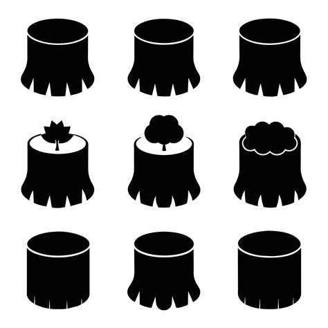 Set Of Black Outline Stump Icon Tree Stub Illustration Collection Wood Symbol On White