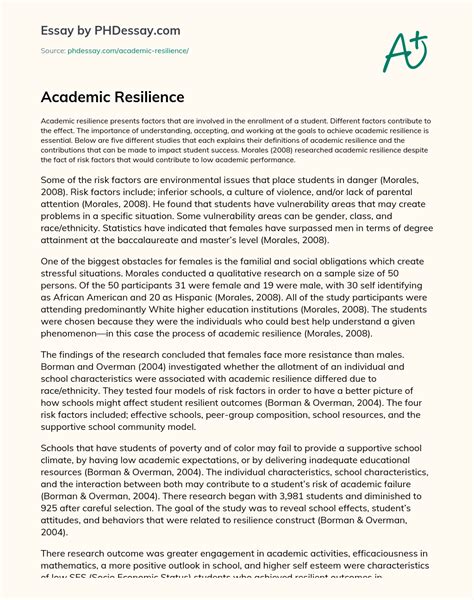 Academic Resilience College And Thesis Essay Example