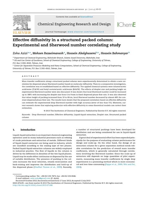 Effective Diffusivity In A Structured Packed Column Pdf Liquids