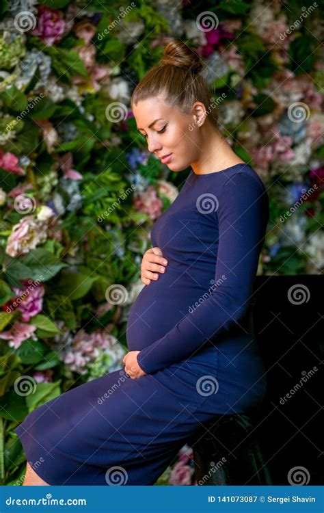 Pregnant Happy Woman Touching Her Belly Pregnant Young Mother Portrait