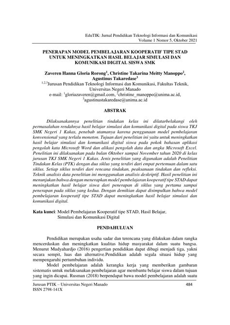 PDF PENERAPAN MODEL PEMBELAJARAN KOOPERATIF TIPE STAD UNTUK MENINGKATKAN HASIL BELAJAR