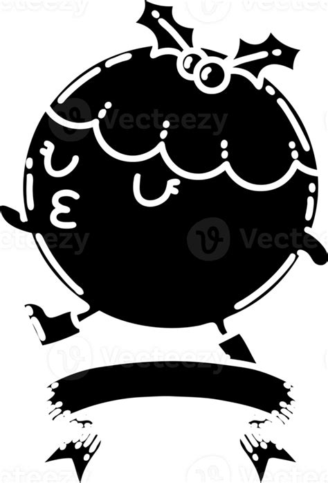 Scroll Banner With Black Line Work Tattoo Style Christmas Pudding