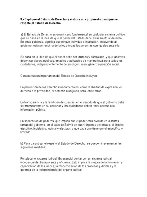 C Explique El Estado De Derecho Y Elabore Una Propuesta Para Que Se