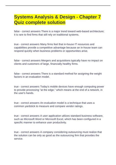 Systems Analysis And Design Chapter 7 Quiz Complete Solution Systems Analysis And Design