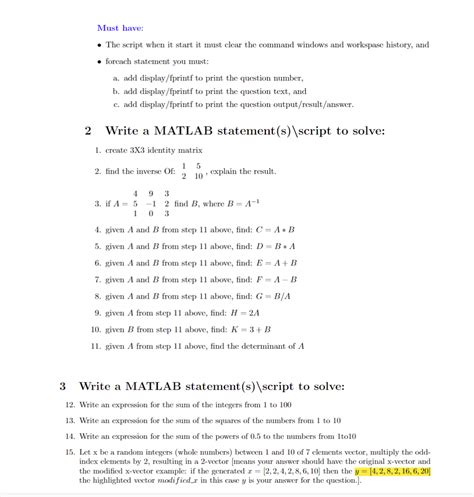 Solved 3 Write A MATLAB Statement S Script To Solve Write Chegg