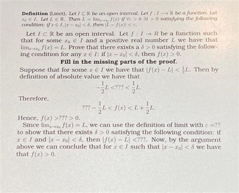 Solved Definition Limit Let Icr Be An Open Interval Let