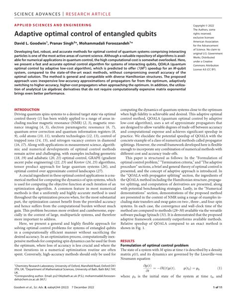 PDF Adaptive Optimal Control Of Entangled Qubits