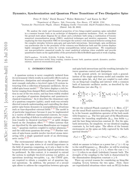 Pdf Dynamics Synchronization And Quantum Phase Transitions Of Two