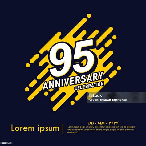 창립 95주년 기념 엠블럼 기념일 로고는 진한 파란색 배경에 대각선 둥근 선 기하학적 모양으로 고립되어 있습니다 웹 전단지 포스터 인사말 카드에 대한 벡터 일러스트 레이 션