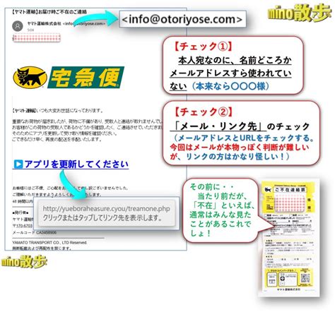 詐欺メール情報！ 「ヤマト運輸（クロネコヤマト）」編 見分け方 Mino散歩