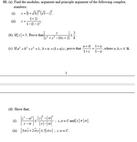Solved 01. (a). Find the modulus, argument and principle | Chegg.com