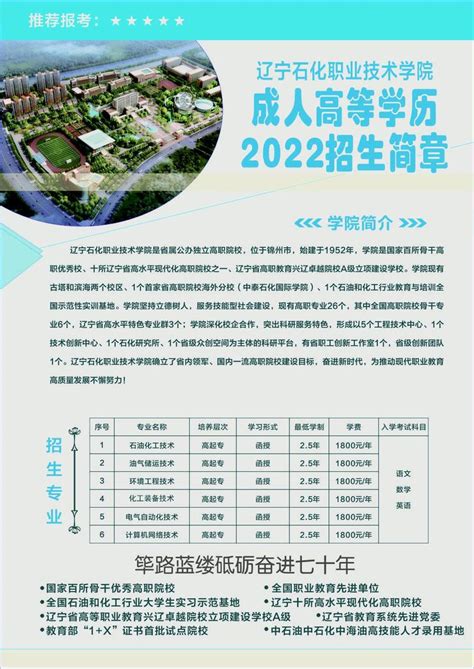 辽宁石化职业技术学院成人高等学历2022招生简章