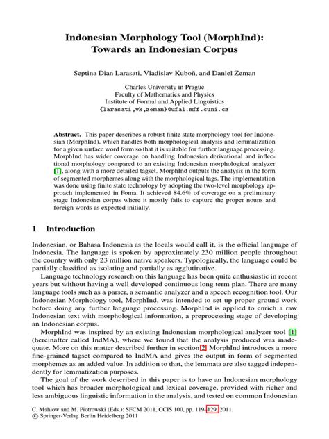 Indonesian Morphology Tool Morphind Towards An Indonesian Corpus