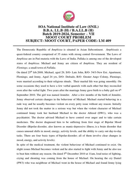 Moot Proposition Sem Vii Batch 2019 24 Pdf Insanity Defense Acquittal