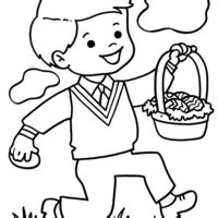Desenho de Coelho carregando cestinha de ovo de Páscoa para colorir