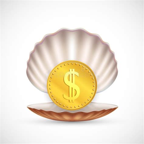 Gold Coin Currency Dollar In Seashell Vector Icon Stock Vector