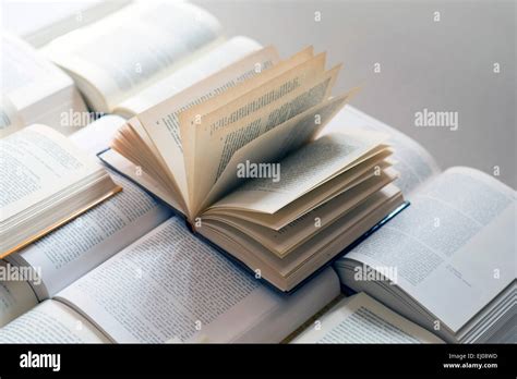 Many Open Books Piled Up Unreadable Text Copy Space Stock Photo Alamy