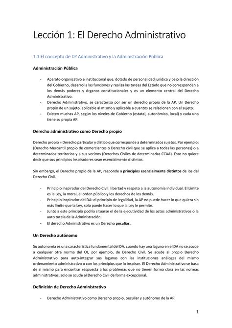 Tema 1 Derecho Administrativo Lección 1 El Derecho Administrativo 1