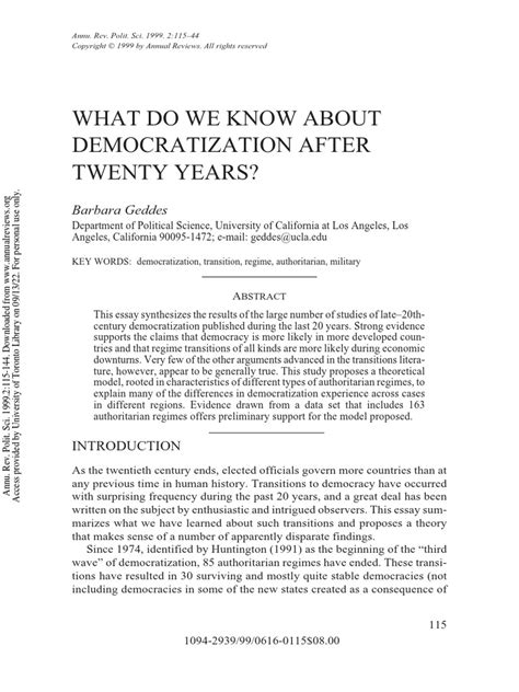 What Do We Know About Democratization After Twenty Years Pdf