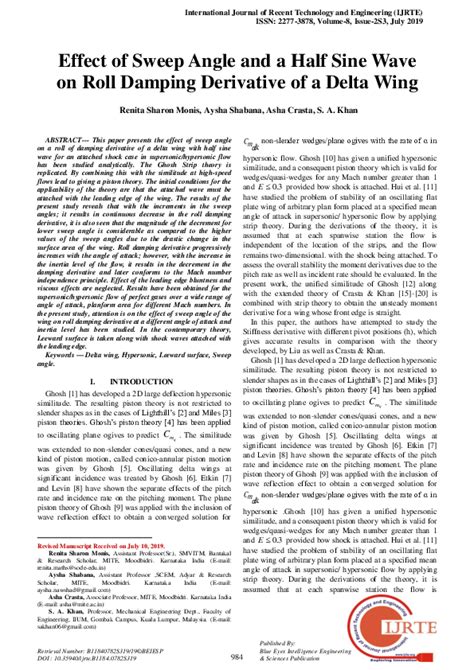 (PDF) Effect of Sweep Angle and a Half Sine Wave on Roll Damping Derivative of a Delta Wing ...