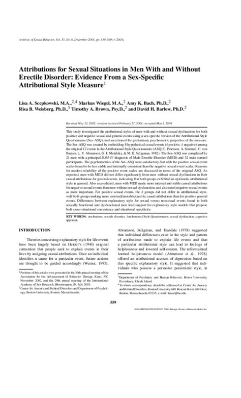 Pdf Attributions For Sexual Situations In Men With And Without