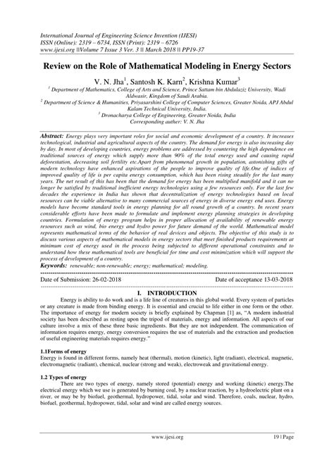 Pdf Review On The Role Of Mathematical Modeling In Energy Sectors
