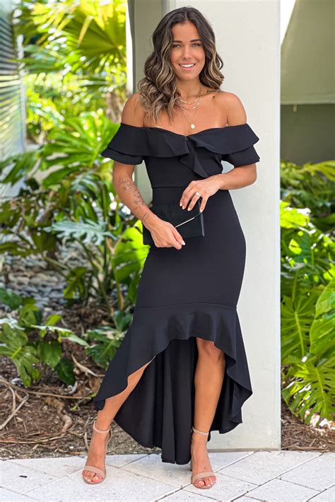 Black Off Shoulder Ruffled High Low Dress Beautiful Dresses Saved