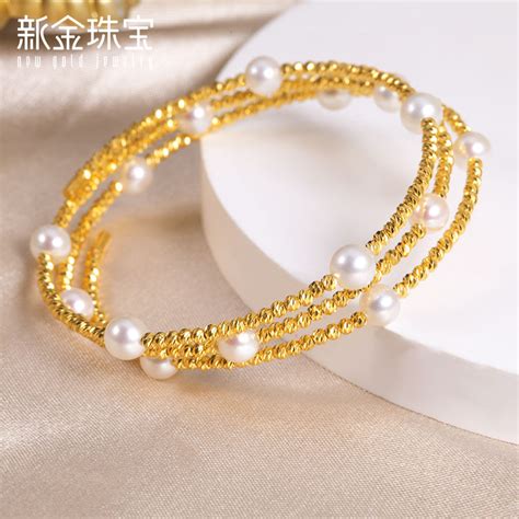 新金珠宝 足金999黄金珍珠手链女5g闪耀金蹦迪珠多层手环开口镯子1042视频介绍新金珠宝 足金999黄金珍珠手链女5g闪耀金蹦迪珠多层手环