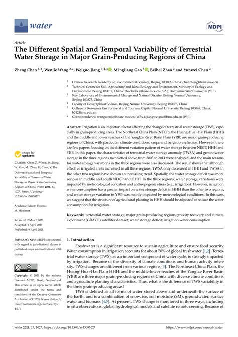 Pdf The Different Spatial And Temporal Variability Of Terrestrial Water Storage In Major Grain