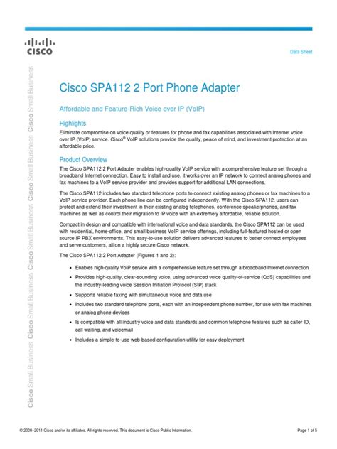 Cisco Spa 112 Ip Phone Adapter Pdf Voice Over Ip Session