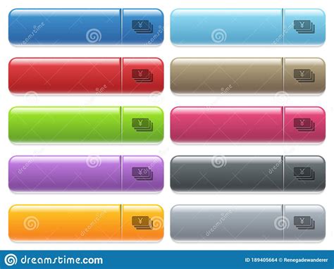 Yen Banknotes Icons On Color Glossy Rectangular Menu Button Stock
