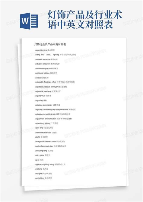 灯饰产品及行业术语中英文对照表word模板下载 编号qvgjryxn 熊猫办公