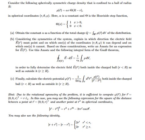 Solved Consider The Following Spherically Symmetric Charge