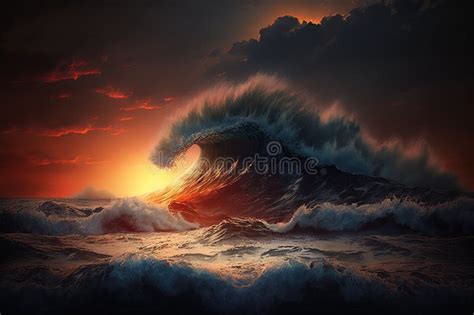 Ocean Waves In Dark Sunset Stock Illustration Illustration Of Peak