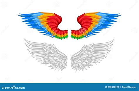 Pair Of Spread Eagle Or Angel Feather Wings Vector Illustration
