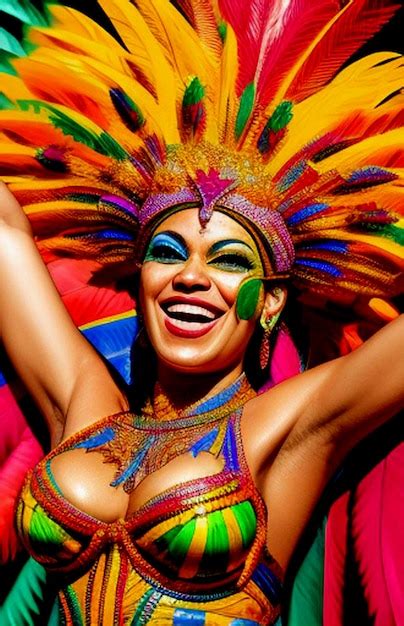 Premium Ai Image Rio Dancer Carnival Brazil Mask Detailed Costumes