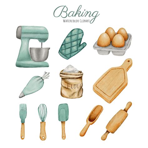 Baking Clipart Cake Cupcake Watercolor Kitchen Supplies Clip Art