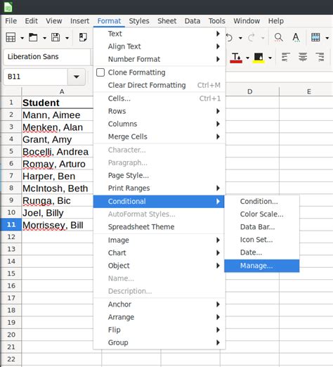 libreoffice calc conditional formatting ryan and debi
