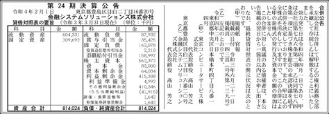 金融システムソリューションズ株式会社 第24期決算公告 官報決算データベース